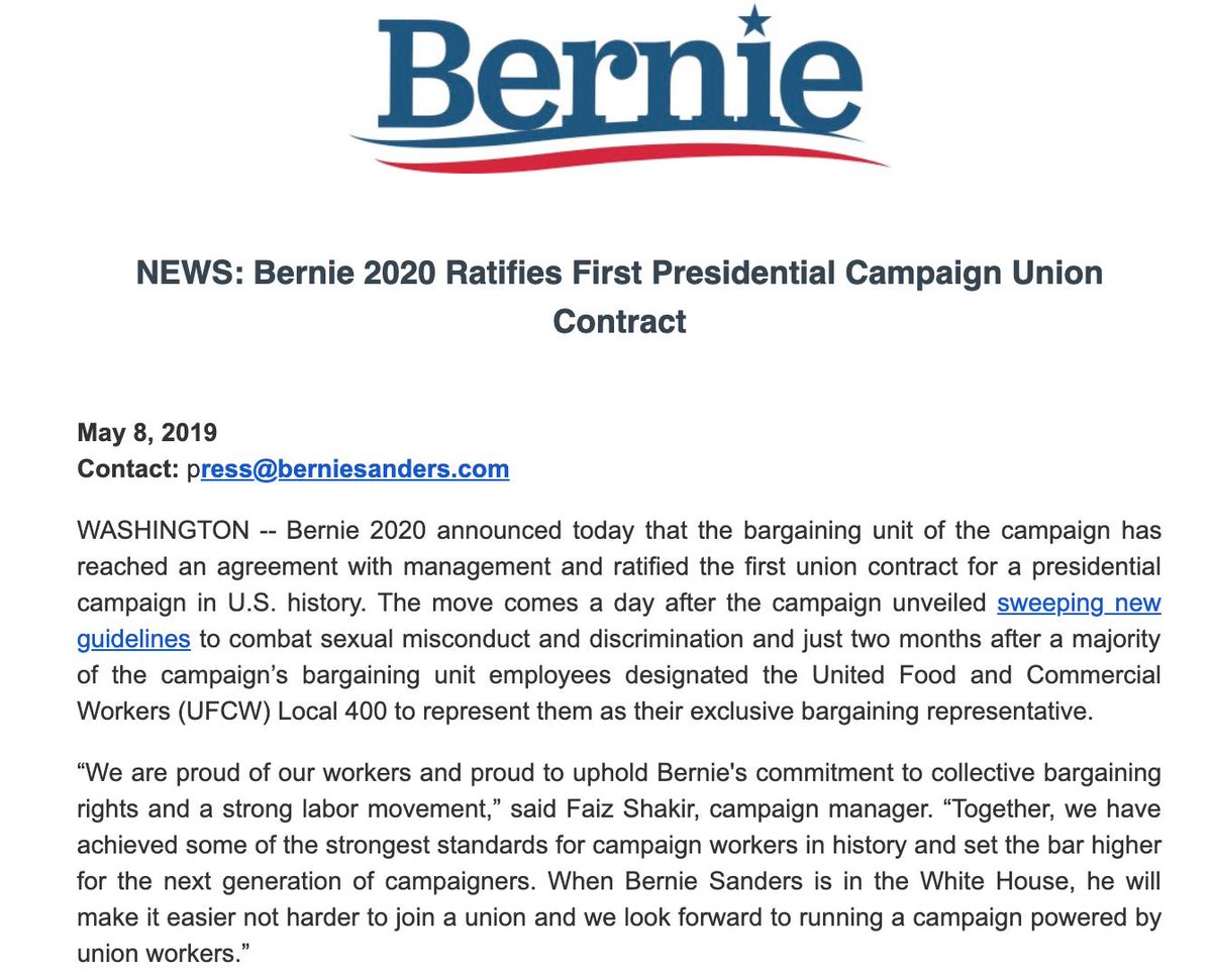 Bernie 2020 Ratifies the first union contact for a presidential ...