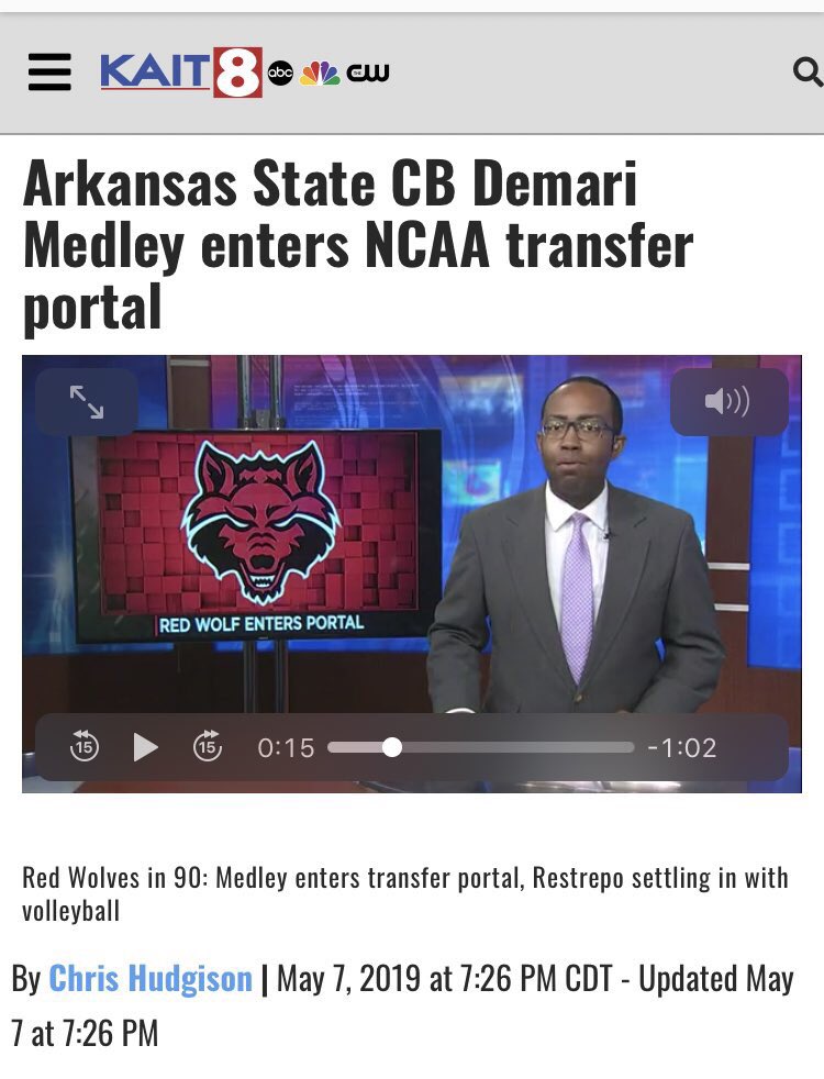 Arkansas State CB Demari Medley has entered the Portal. : r/CFB