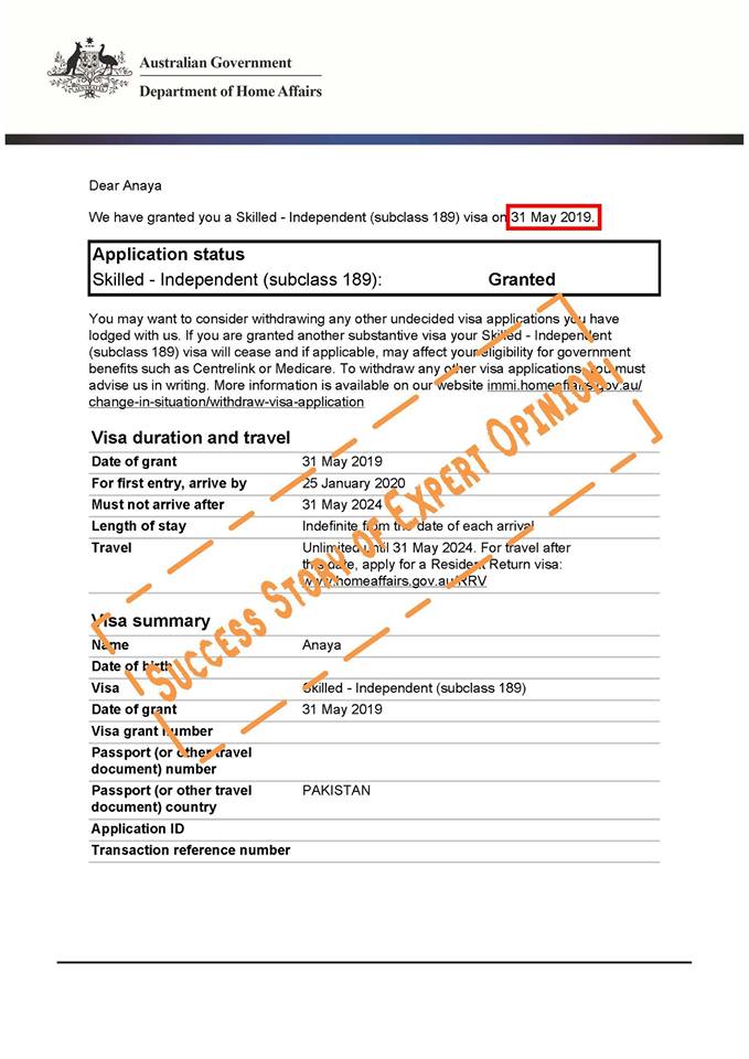 Australian Visa Sample