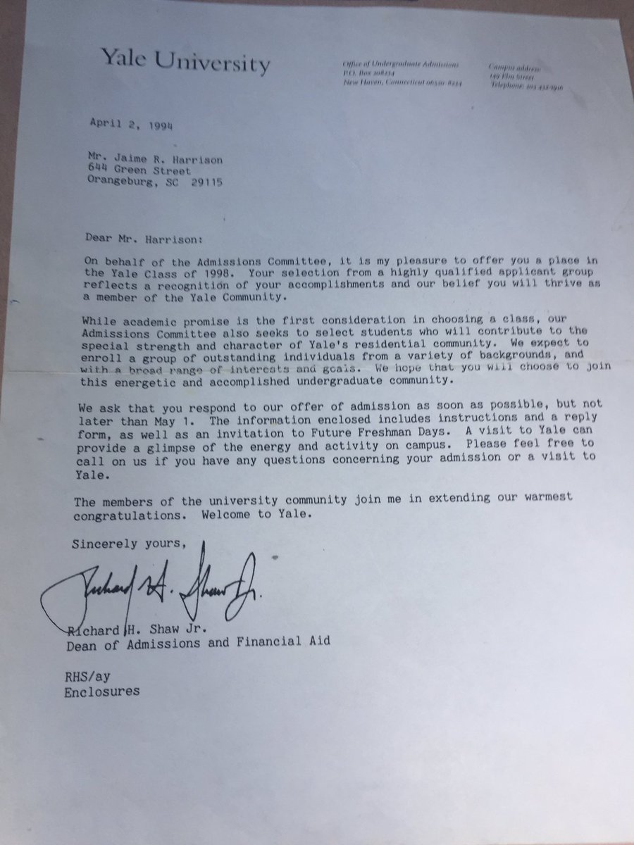 College Acceptance Letter Yale