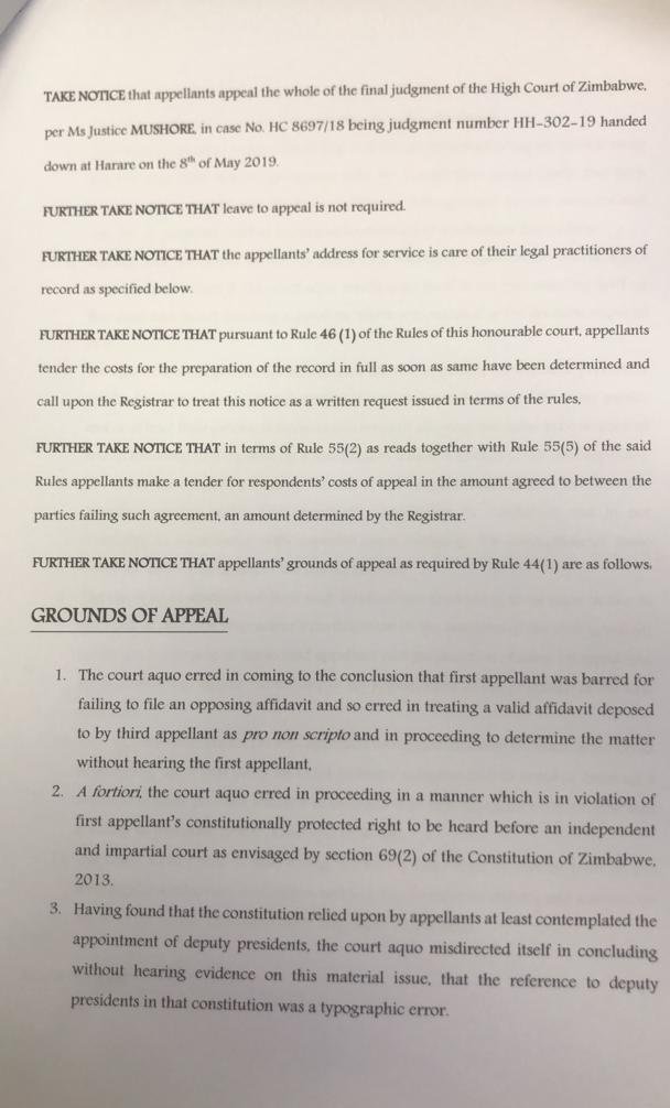 MDC Files Appeal Against Justice Mushore Judgement ⋆ Pindula News