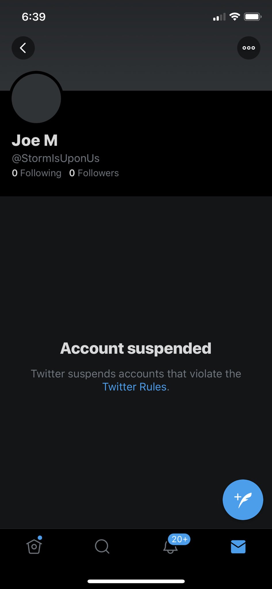 Jordan Sather on Twitter: "Joe M (@stormisuponus) suspended from Twitter. We’re taking heavy ...