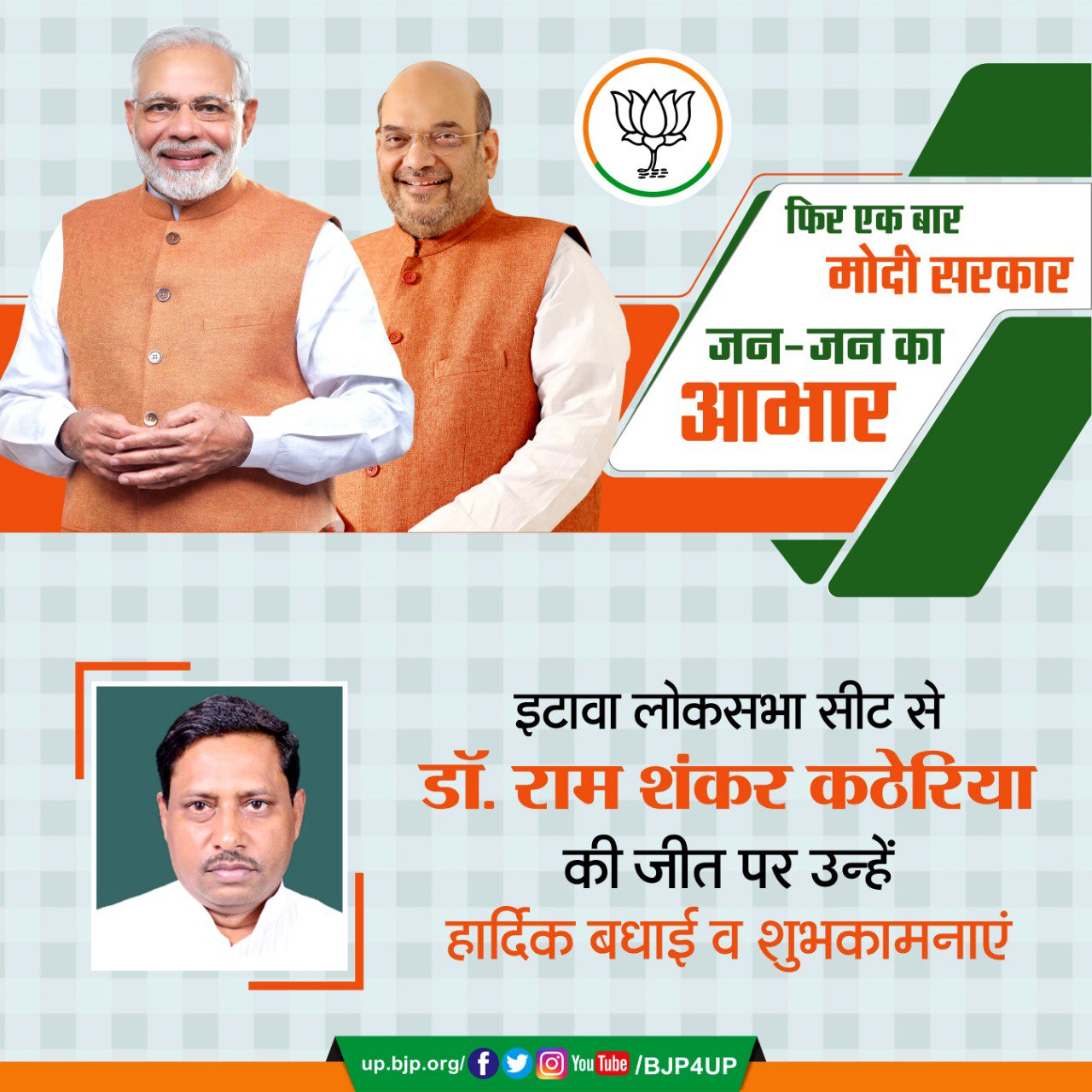 BJP Uttar Pradesh on Twitter: "इटावा लोकसभा सीट पर मिली विजय के लिए डॉ. राम शंकर कठेरिया को ...