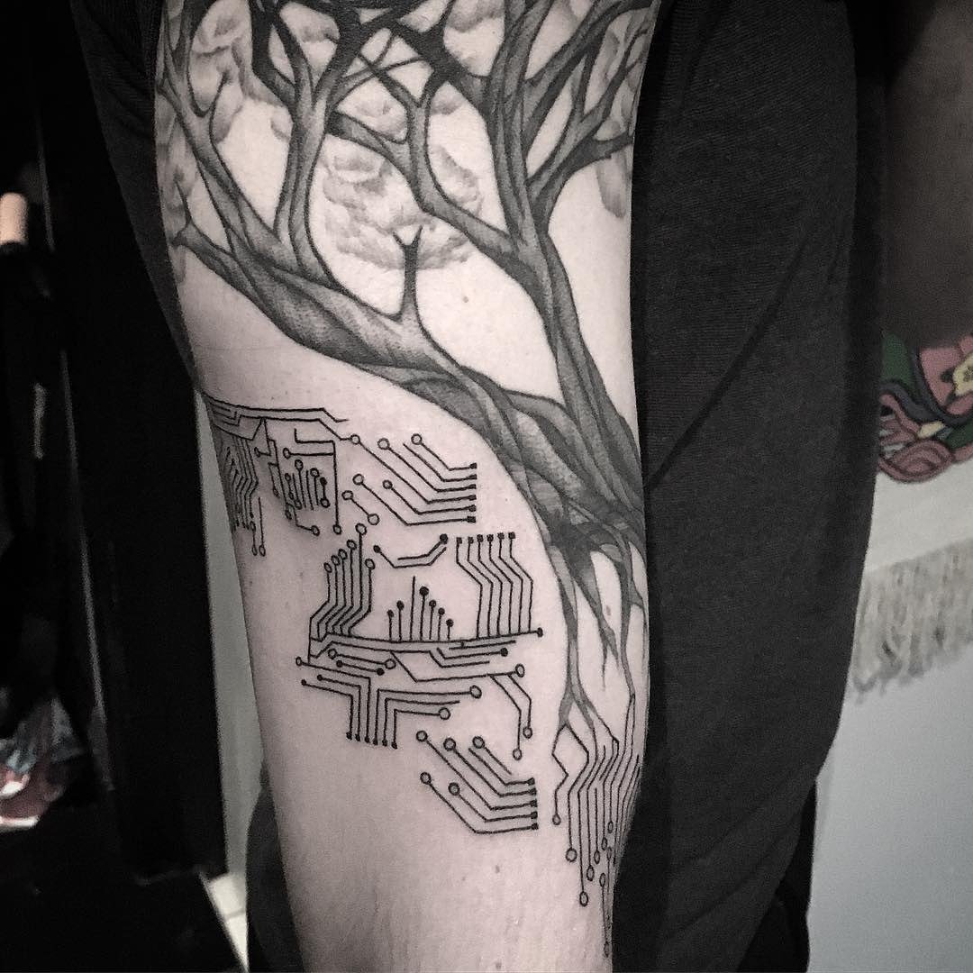 Circuit Board Tree Tattoo
