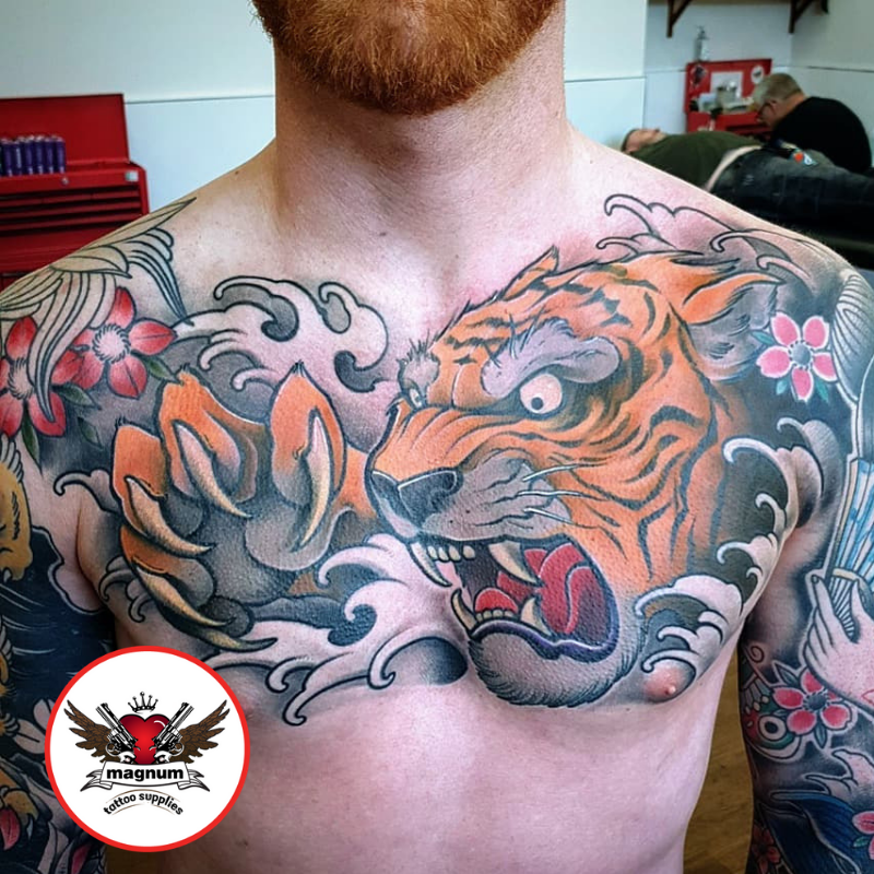 Japanese Tiger Chest Tattoo