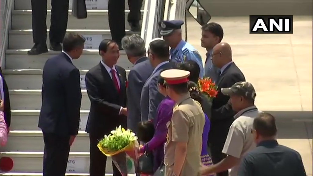Myanmar: President of Myanmar, U Win Myint, arrives in Delhi