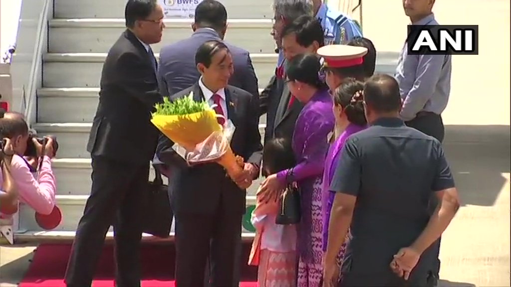 Myanmar: President of Myanmar, U Win Myint, arrives in Delhi