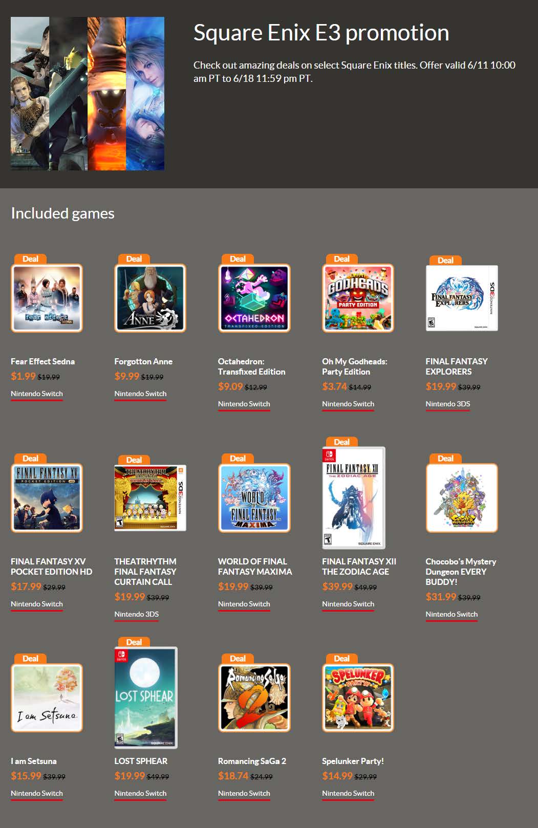 Wario64 on Twitter: "Square Enix E3 Sale on US eShop https://t.co/uEEBvgneGH…