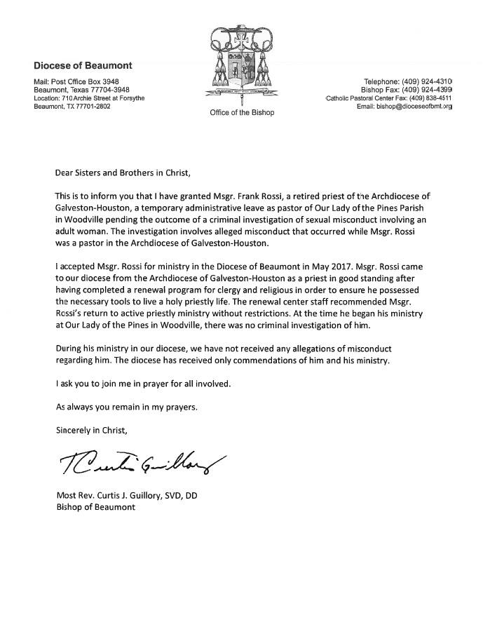 DEVELOPING: The Diocese of Beaumont announced that Msgr. Frank Rossi, a ...