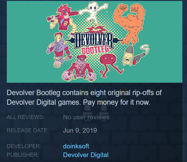 Wario64 on Twitter: "Devolver Bootleg is out on Steam for $4.94 (1% off launch discount) https ...