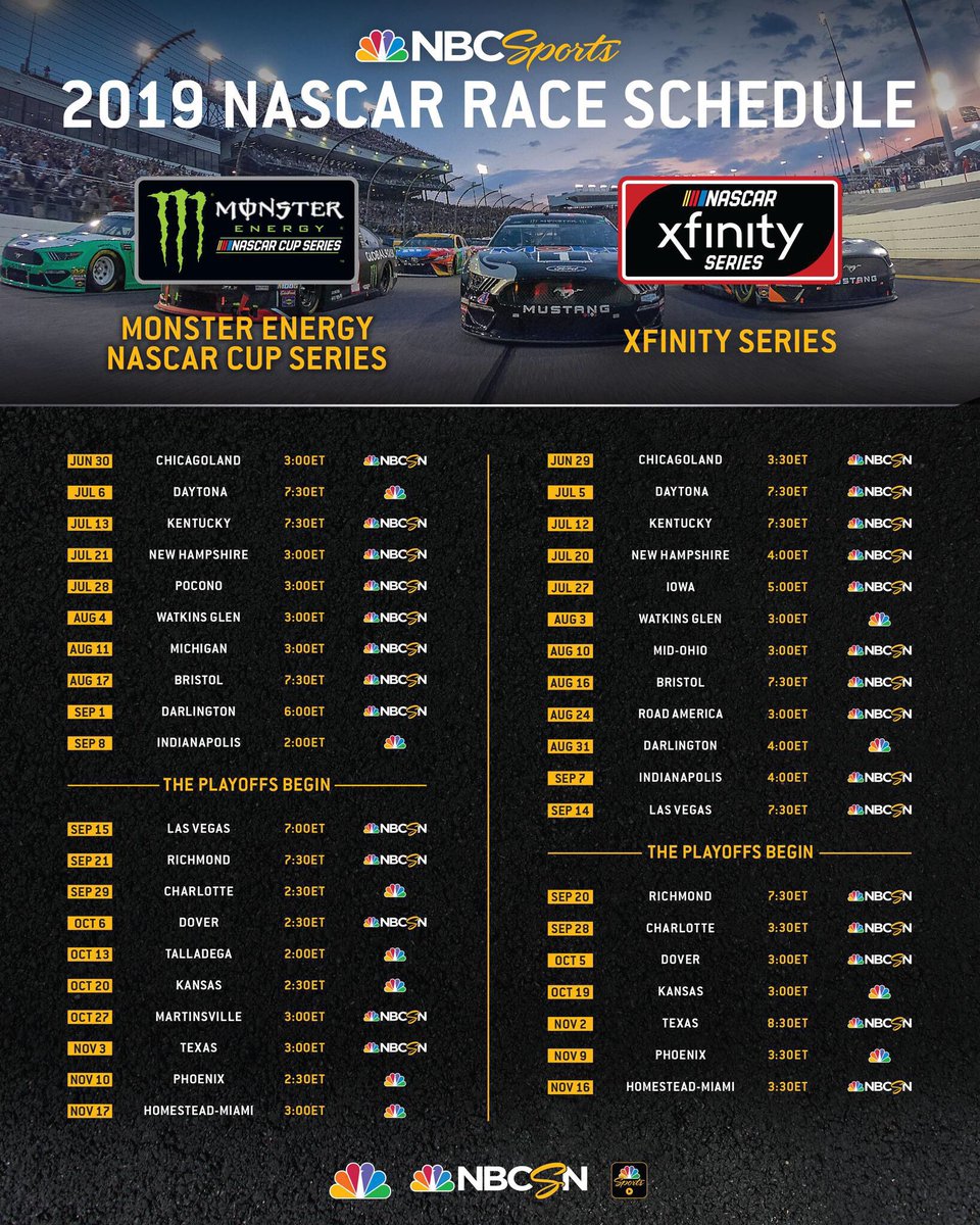 NBC put out a handy television schedule for the remaining Cup and ...