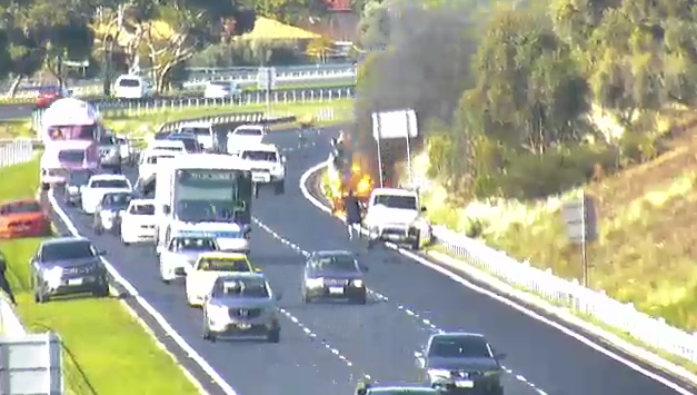 A car fire has forced the closure of the left lane on the Calder ...