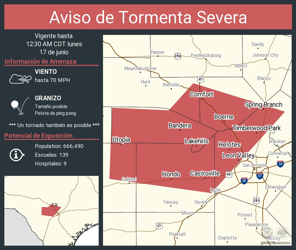 Tormenta Severa: Aviso de Tormenta Severa incluye Timberwood Park TX ...