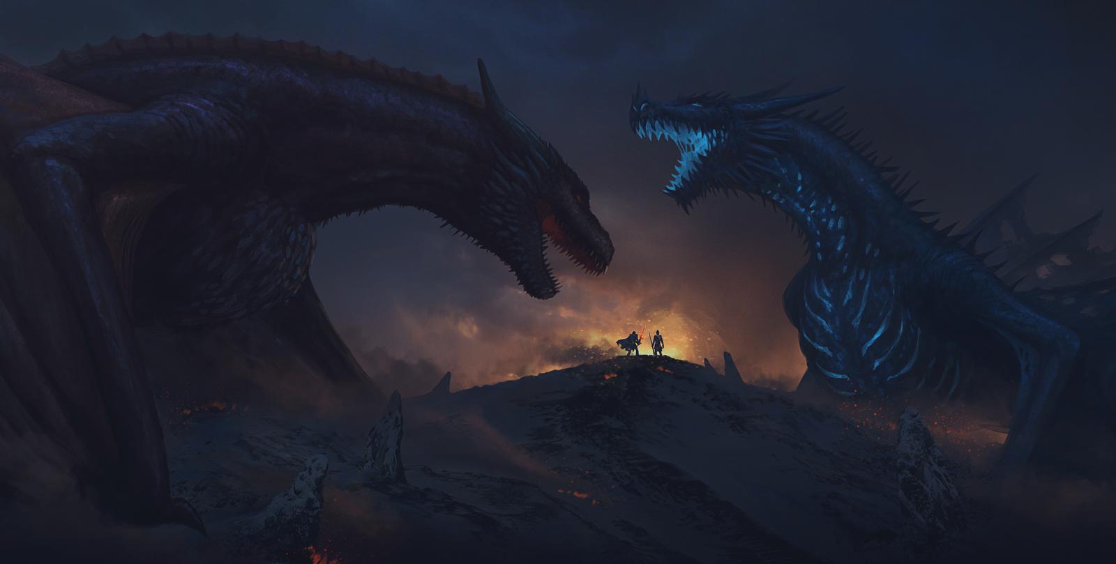 Fire And Ice Dragons Fighting