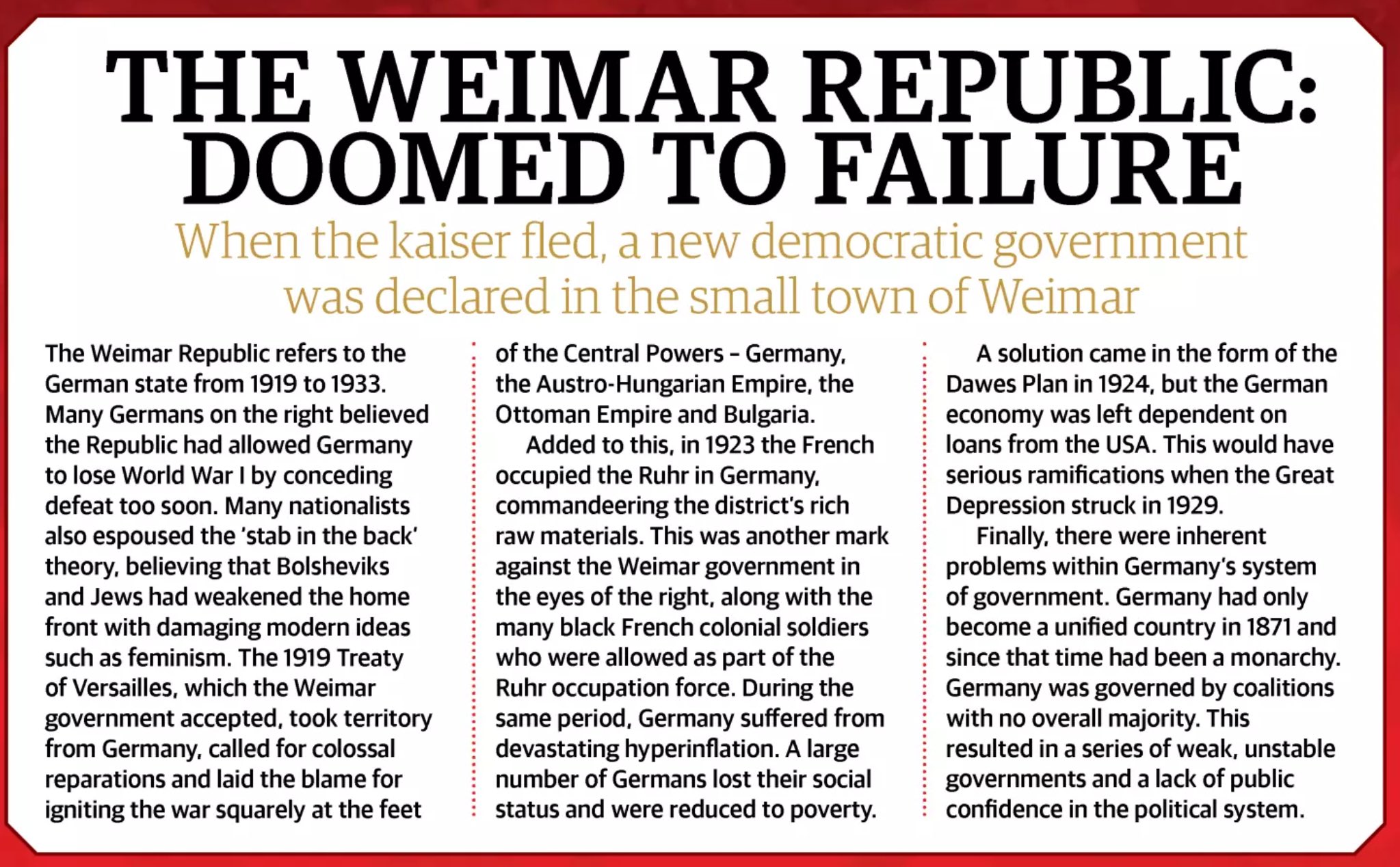 Historychappy on Twitter: "Weimar Republic; doomed to failure? Quick ...