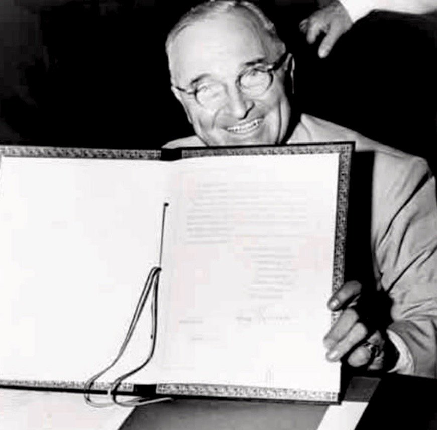 President Harry Truman after proudly signing NATO Treaty, 1949: LOC ...