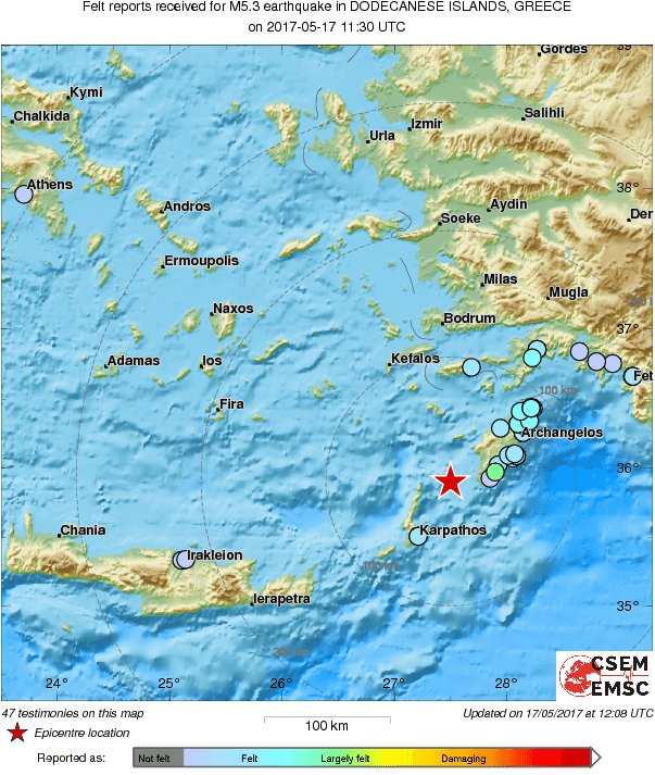 Earthquake 5.2R rattles Rhodes and neighboring islands in SE Greece