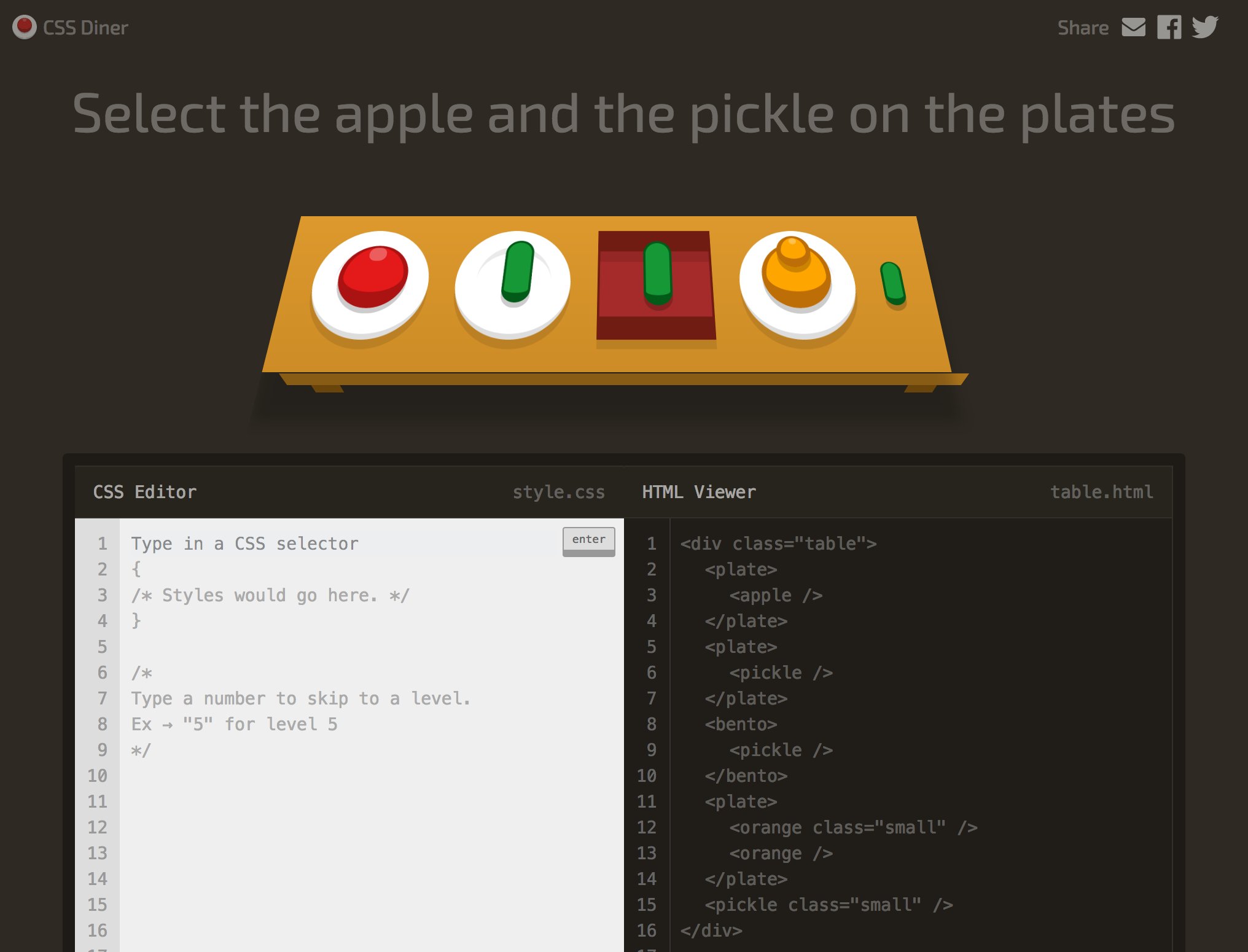 Codepip on Twitter: "CSS Diner - a game where we feast on css selectors! https://t.co/Mwoxq7p4pa ...
