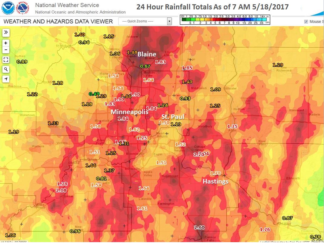 Rainfall Maps From Past 24 Hours Including Both Southern Mn And