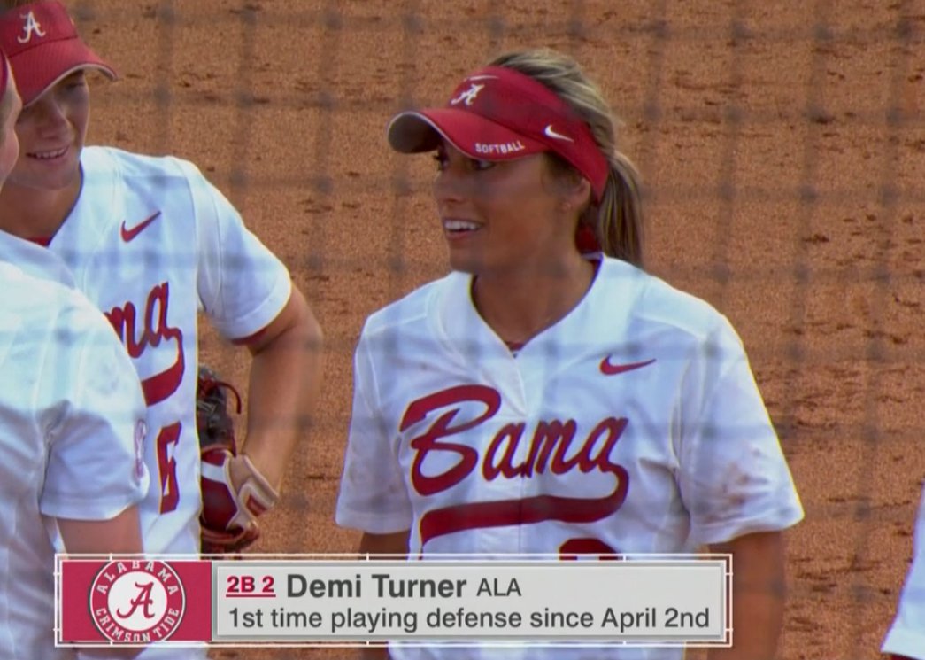 Now playing second base for AlabamaSB, Demi Turner. Welcome back ...