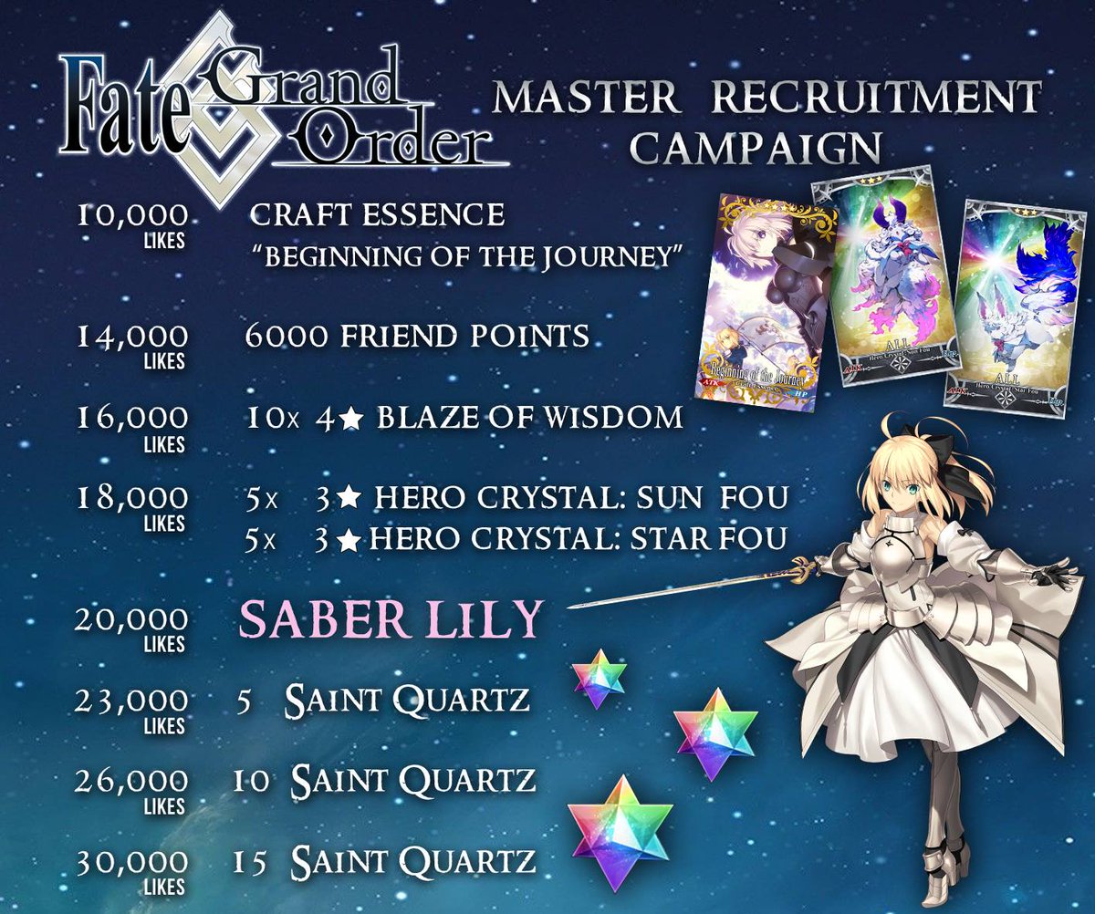 [Fate/Grand Order US] Master Recruitment Campaign starts today! 20000 ...