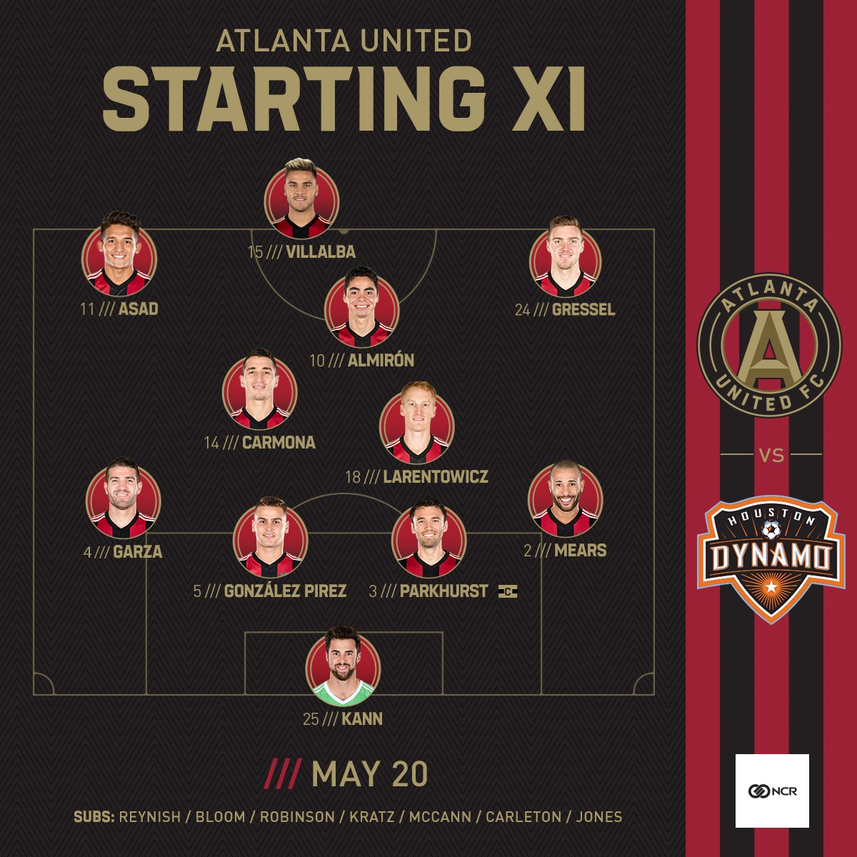 Starting XI against Houston (Kickoff delayed) : r/AtlantaUnited