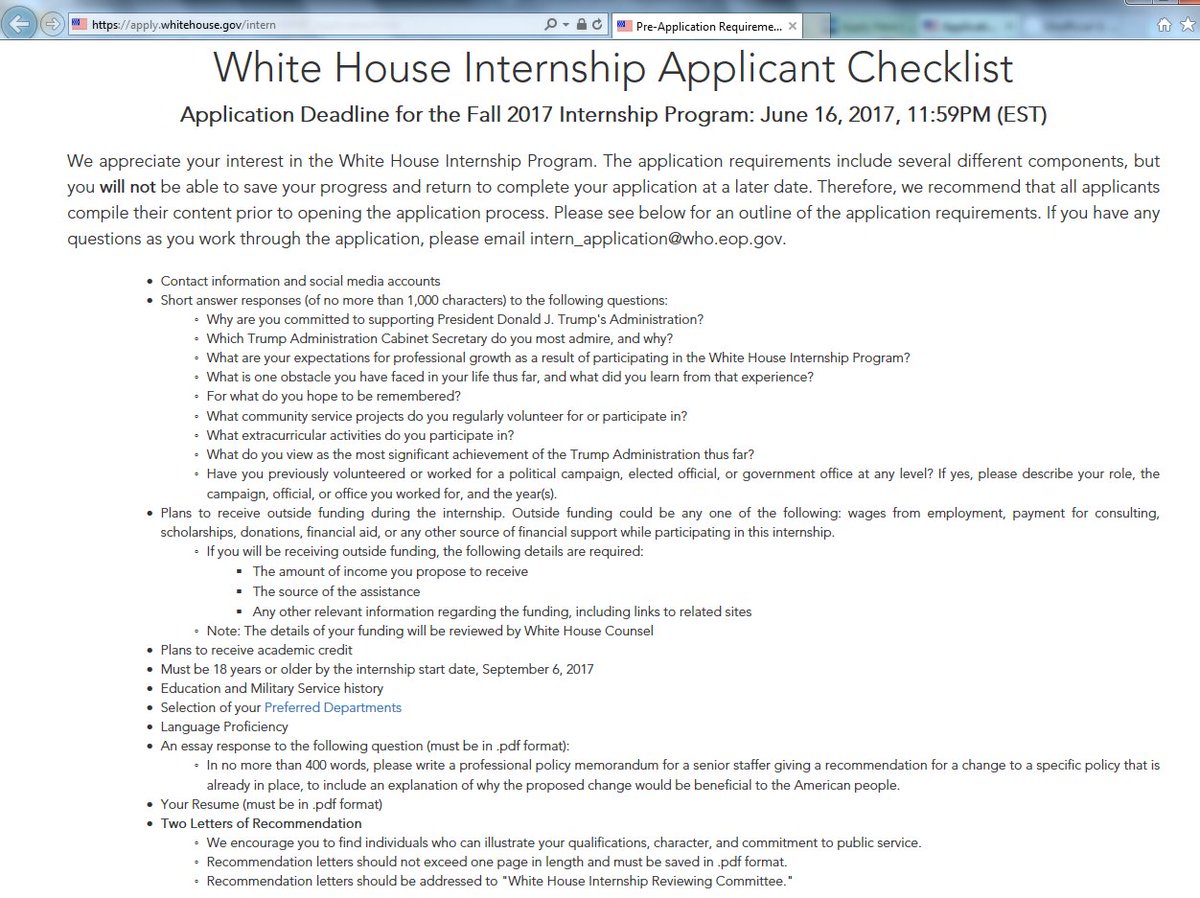 Trump White House Internship : Trump White House Internship application ...