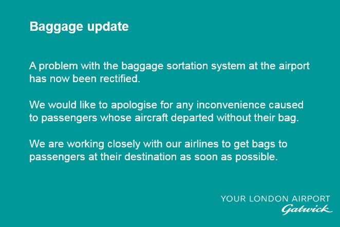 Baggage problem at Gatwick 'has now been rectified' | Meridian - ITV News