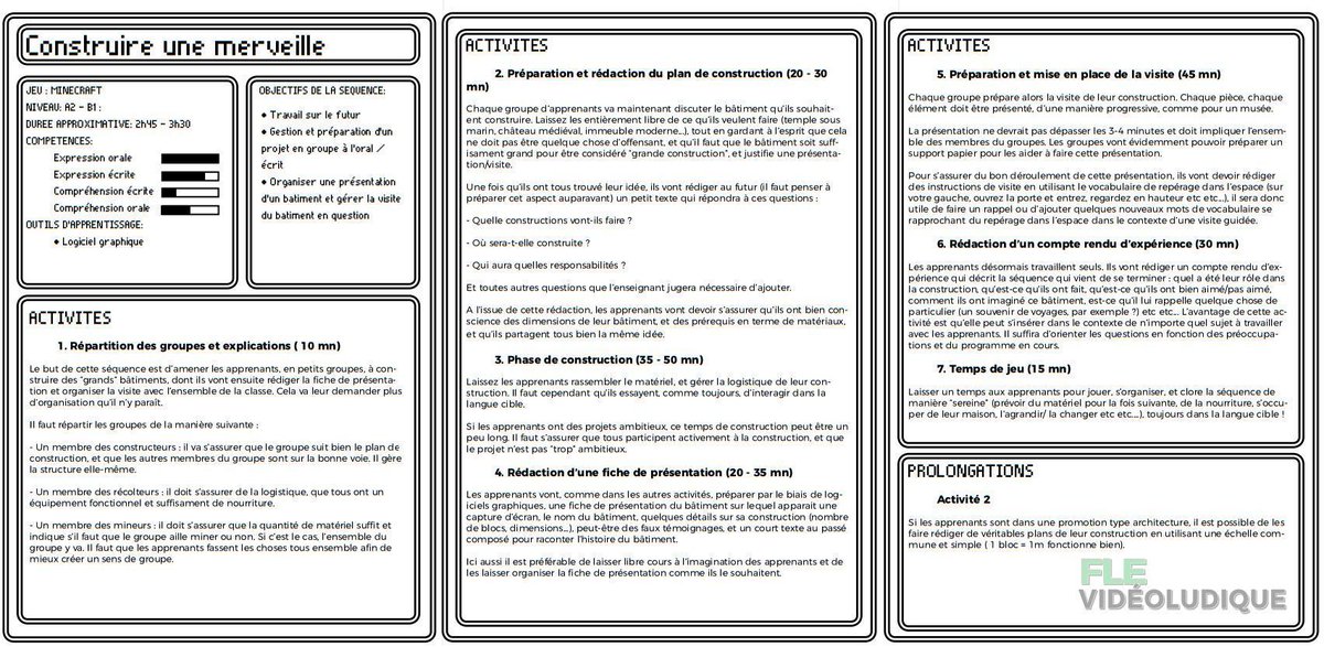 FLE Vidéoludique on Twitter: "Fiche pédagogique FLE niveau A1/A2 ...