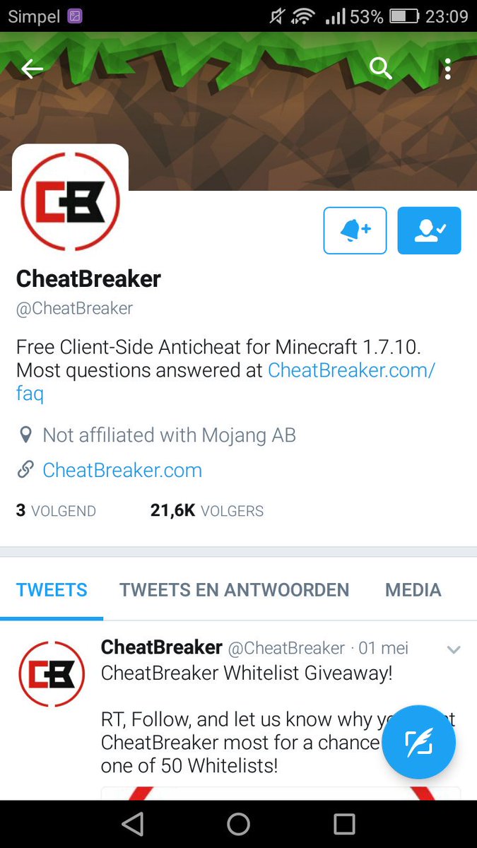 Samito on Twitter: "I'm giving away 5 @CheatBreaker whitelists! RT & Follow me and @CheatBreaker ...