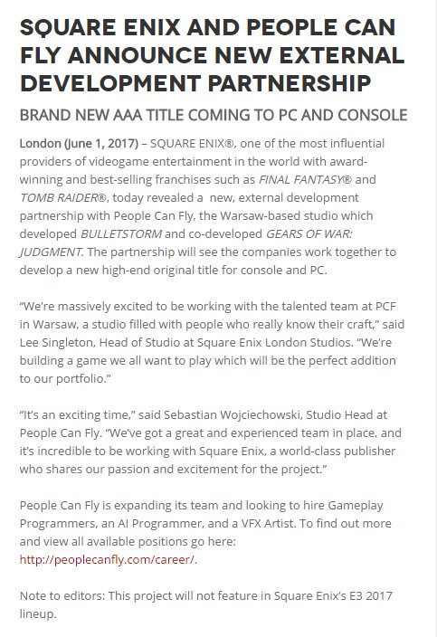 Wario64 on Twitter: "Square Enix And People Can Fly Announce New External Development ...