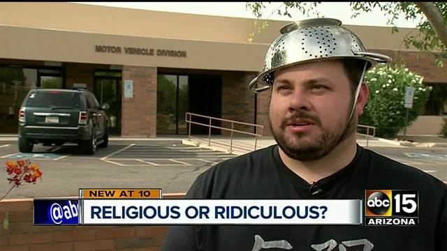 Arizona Pastafarian wears strainer in driver's license photo for ...