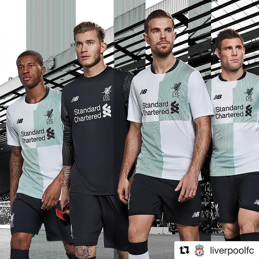 Liverpool have unveiled their new green & white away kit for the 2017/ ...