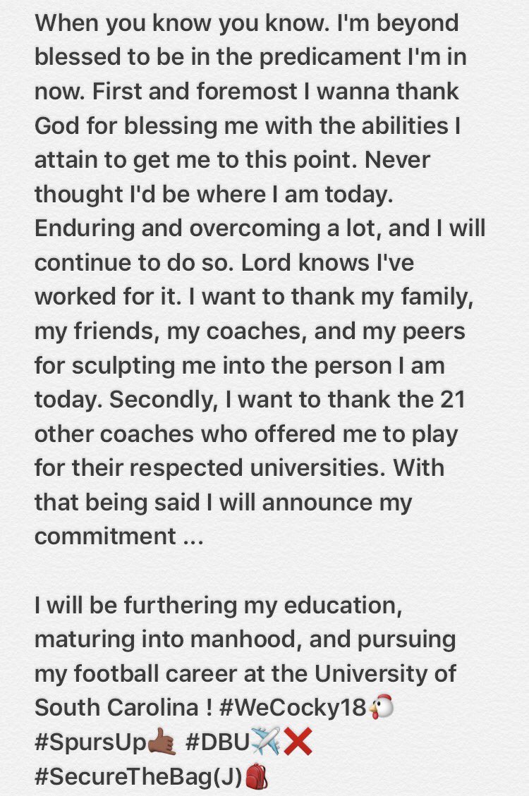 2018 3* S RJ Roderick commits to South Carolina : r/CFB