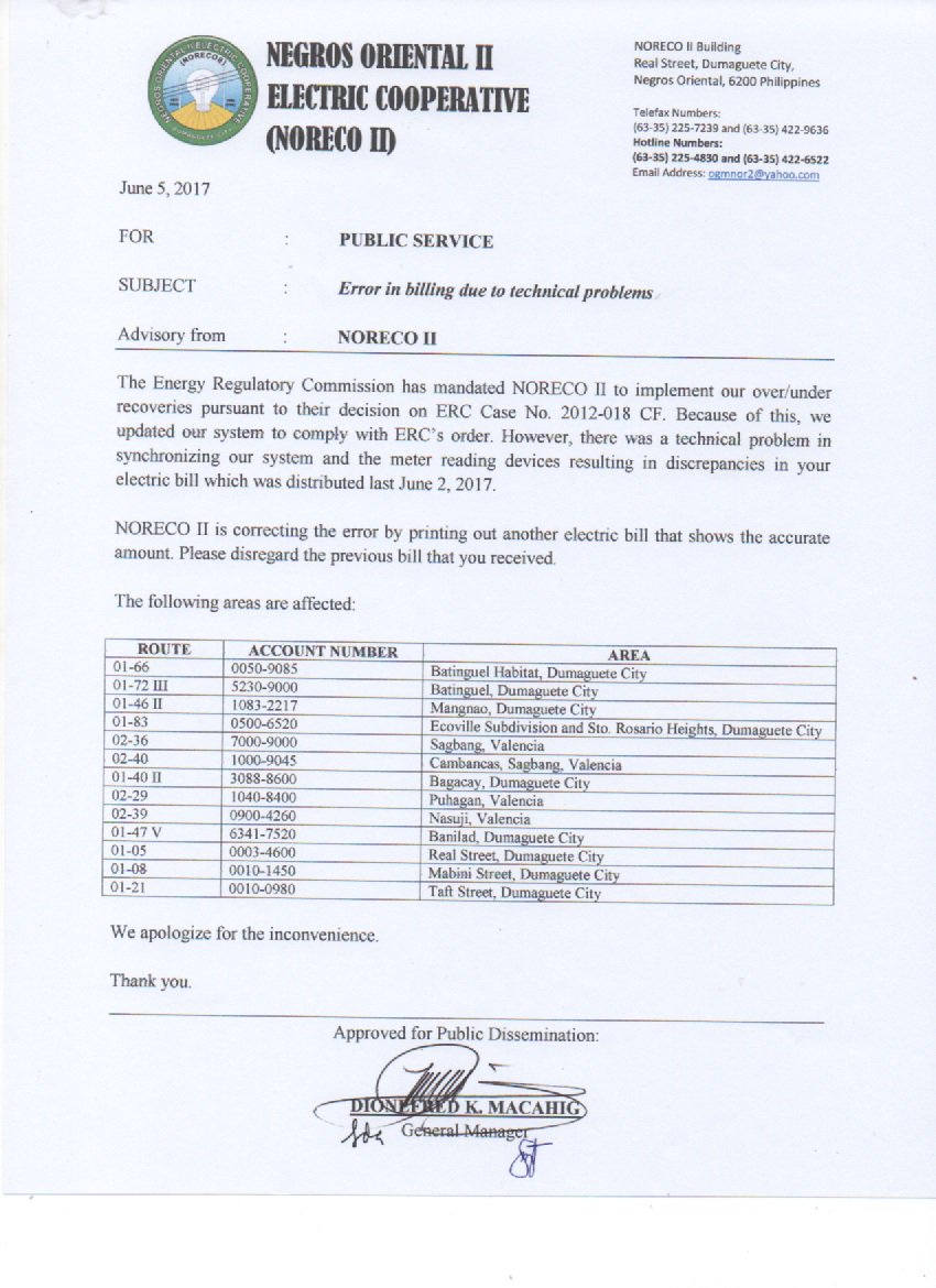 Utilities & Mobile - NORECO II Billing Error | Dumaguete Info