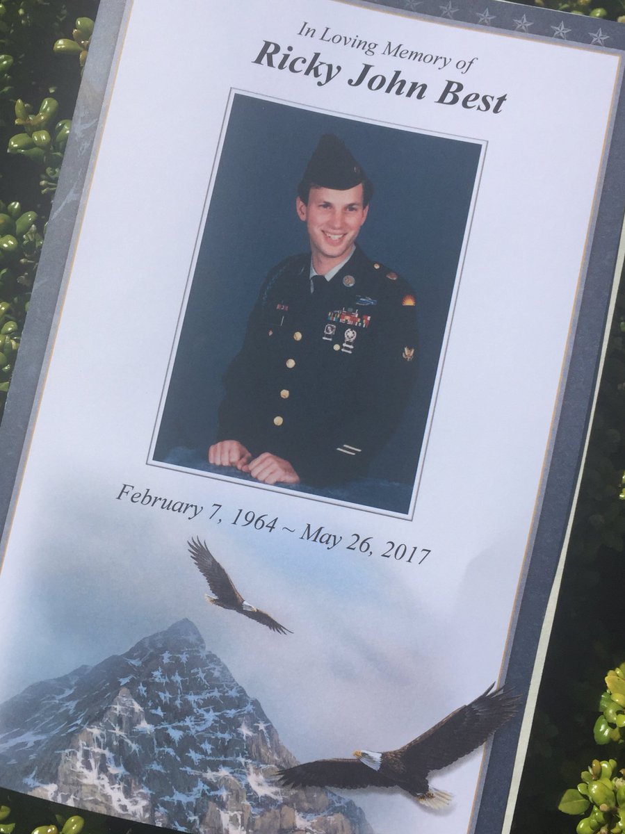 Program for Ricky Best shows photo of Ricky as a young man in the Army ...