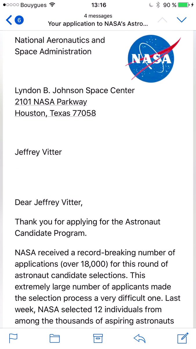 Nasa Rejection Letter