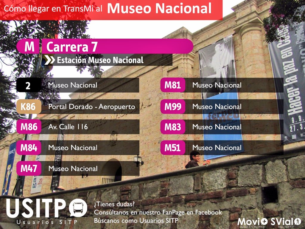 Usuarios SITP on Twitter: "¿Cómo llegar en @TransMilenio a Museo Nacional? con las rutas K86-M86 ...