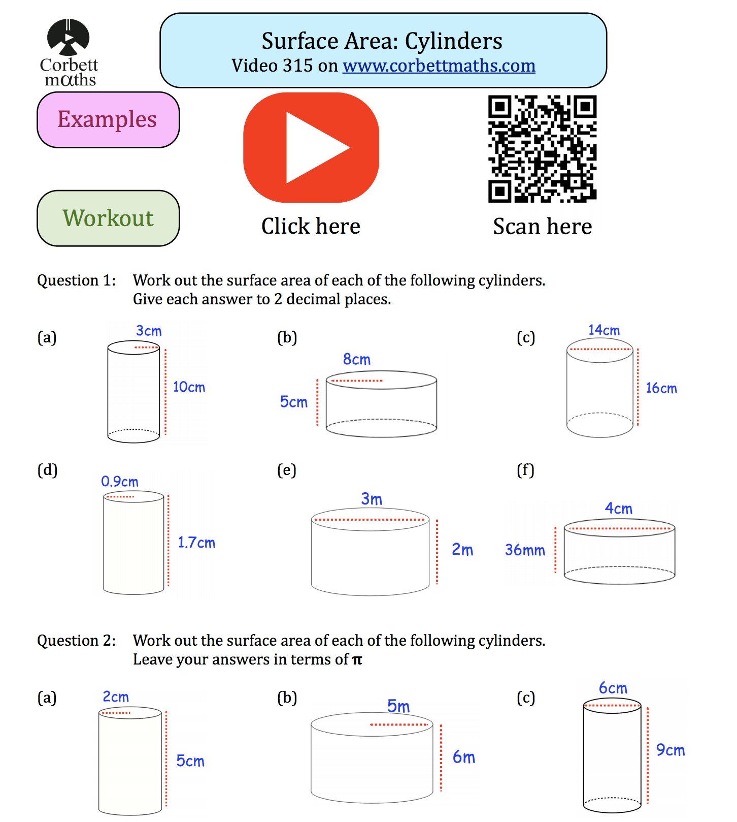 Surface Area Of A Cylinder Worksheet