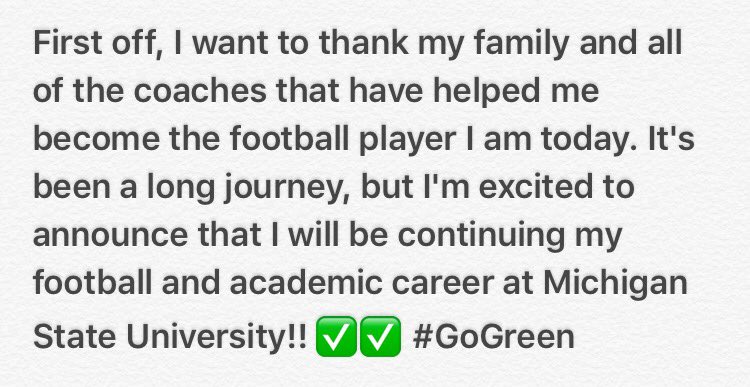 2018 3* DE Jacob Slade commits to Michigan State : r/CFB