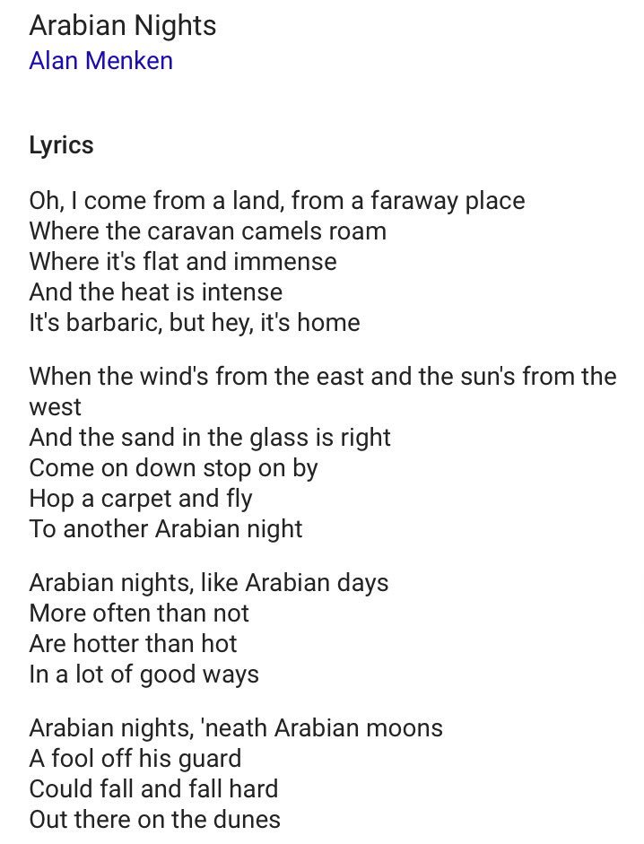 Arabian Nights Aladdin Lyrics