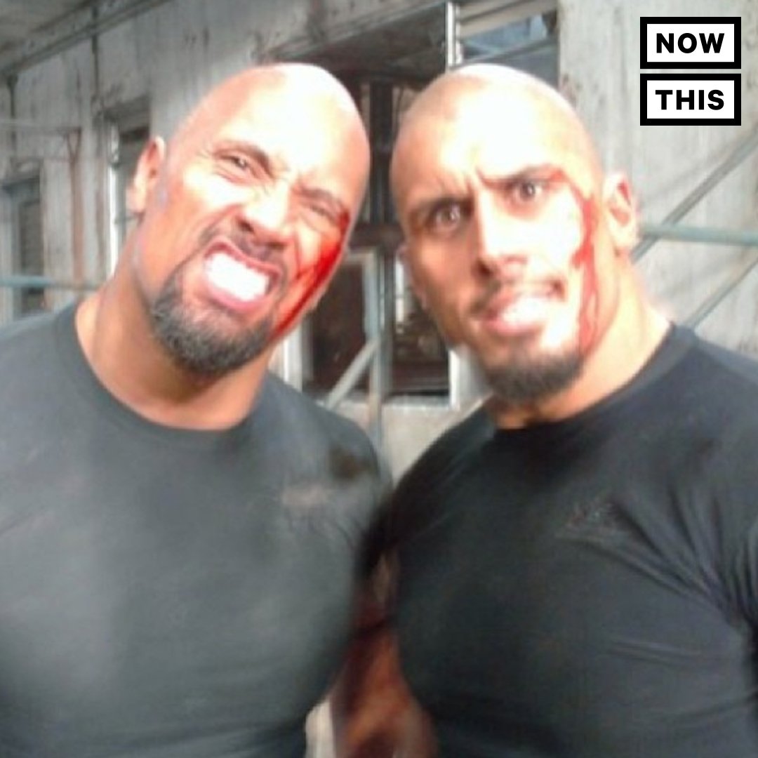 The rock and his stunt double (and cousin) look like literal twins ...