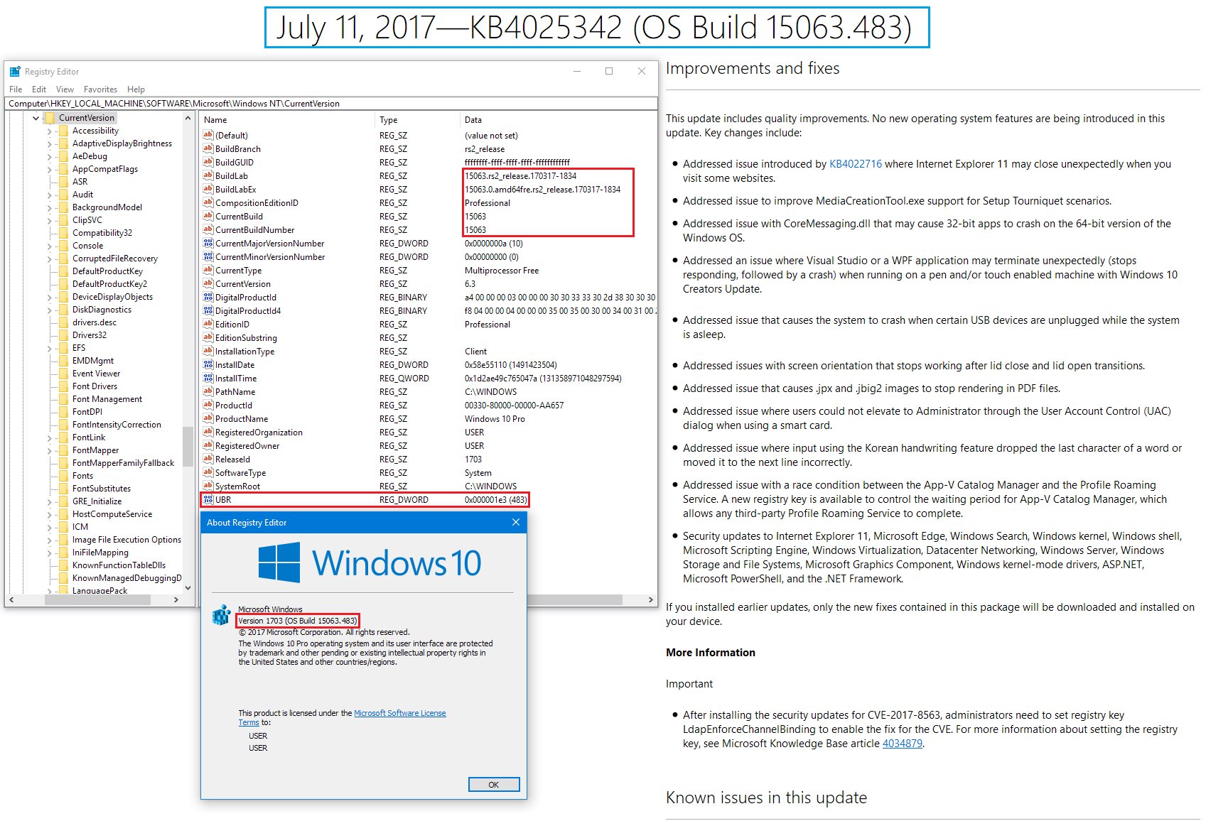 🔮WZor👁️ on Twitter: "actual Windows 10 Version 1703, Build OS 15063.483 after apply Cumulative ...