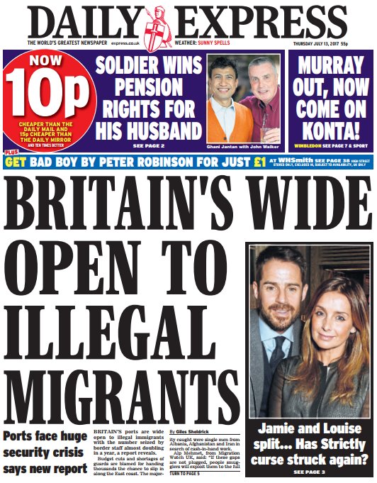 EXPRESS FRONT PAGE 'Britain's wide open to illegal migrants' skypapers ...