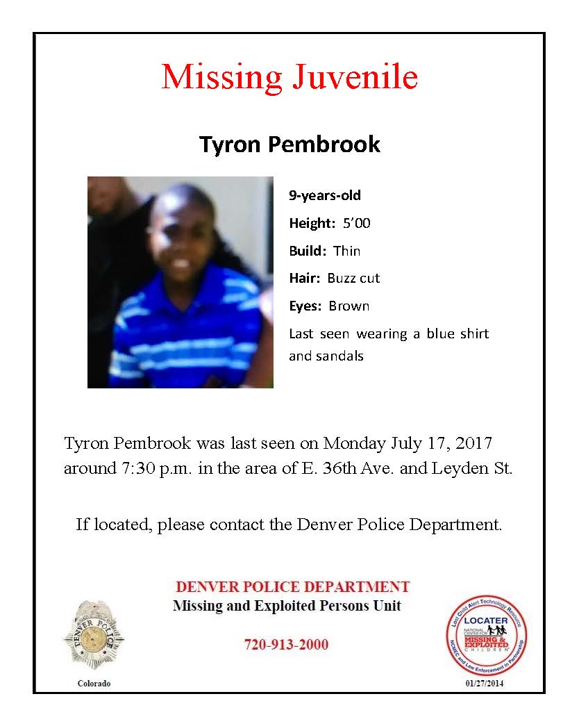 Found Safe - CO - Tyron Pembrook, 9, Denver, 17 July 2017 | Websleuths