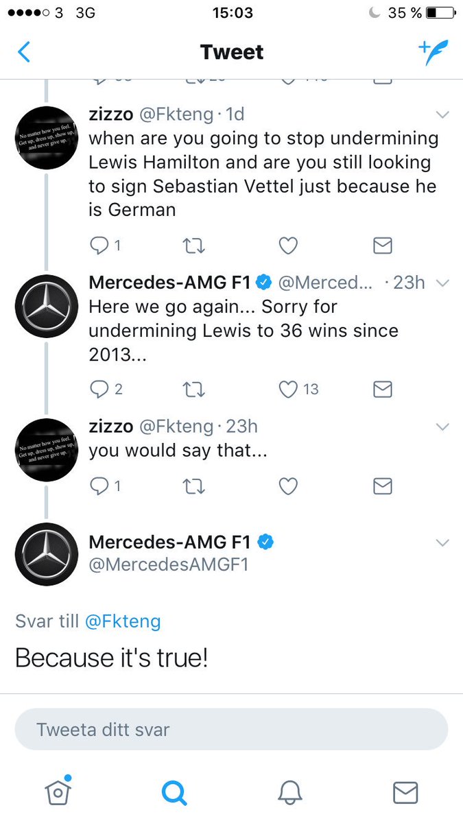 Mercedes twitter handler having Some Conversation with Hamilton fan : r ...