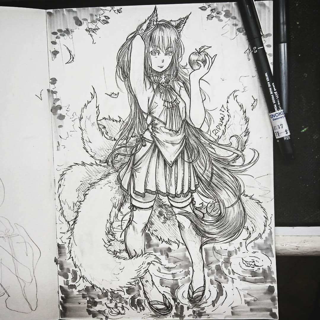 Kitsune Girl Drawing