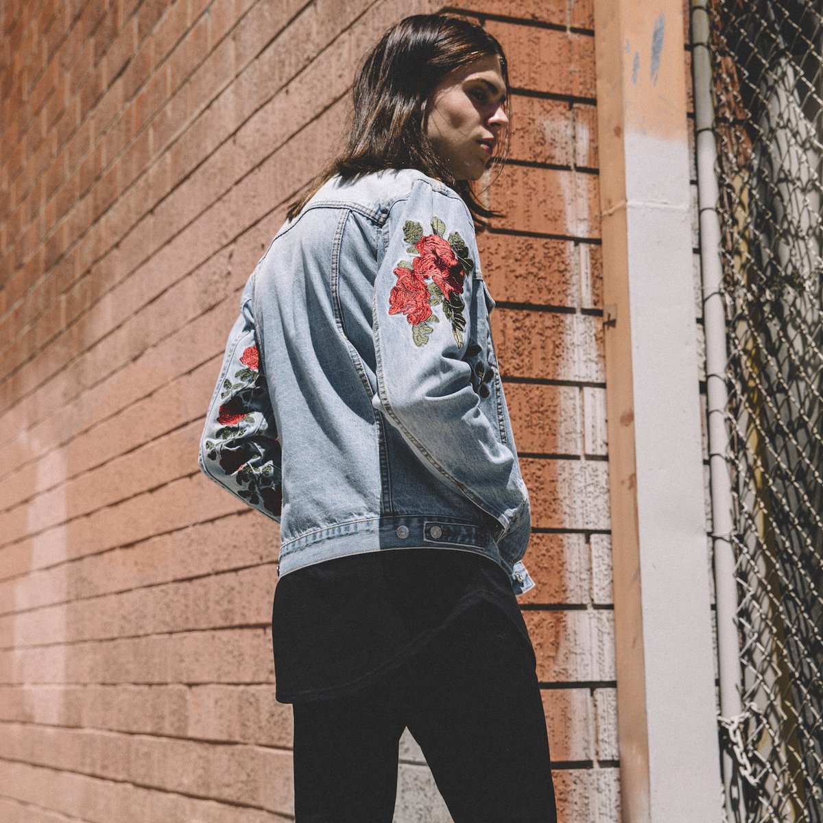 Denim Jacket Handpainted Red Rose