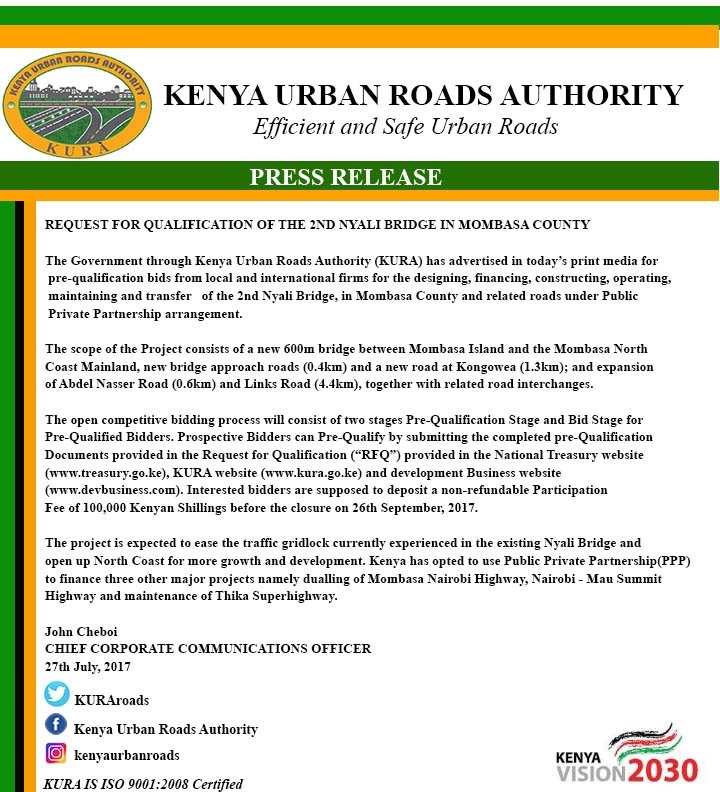 Jubilee Development - Prequalification bids of the 2nd Nyali Bridge ...