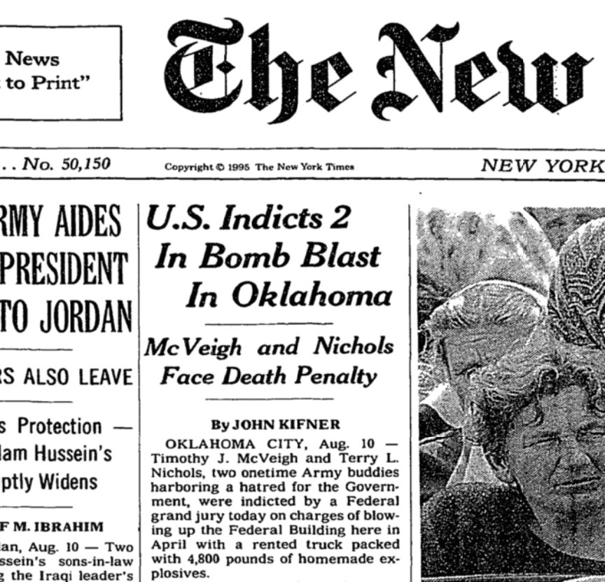 1995: Timothy McVeigh and Terry Nicolas are indicted on charges of ...